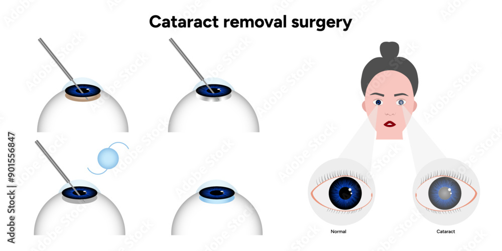 Cataract removal surgery human eye normal and cataract Stock Vector ...