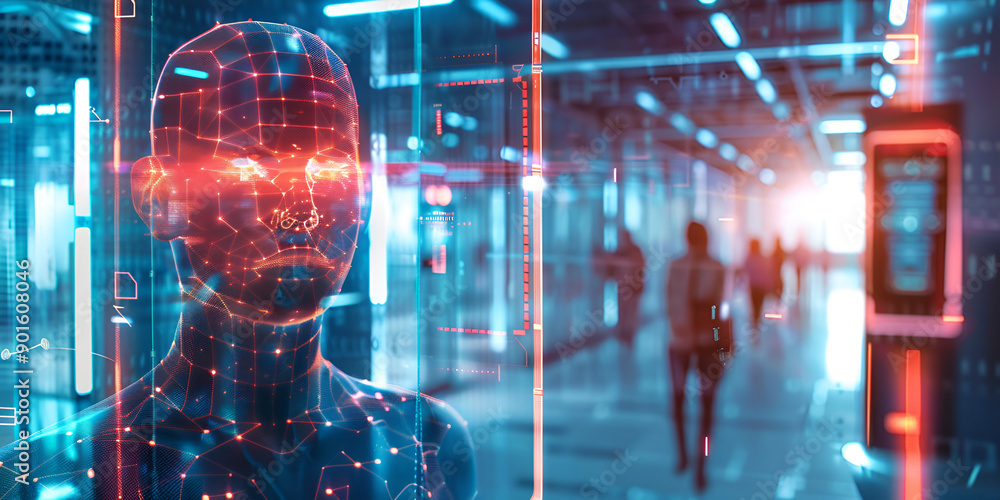 "Digital Human Interface: Futuristic AI in Modern Corridor, Advanced AI ...