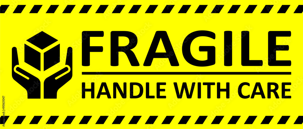 Fragile package icons set, handle with care logistics and delivery shipping labels. Fragile box ...