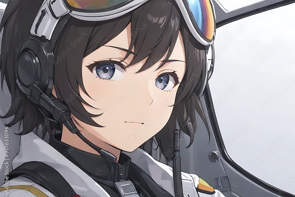 Anime Girl Pilot in Cockpit , High-Flying Adventure Illustration Stock ...