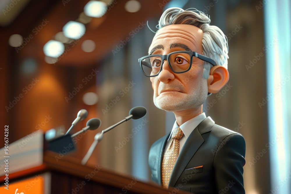 Animated CEO Inspiring Leadership: 3D Cartoon Executive Addressing ...