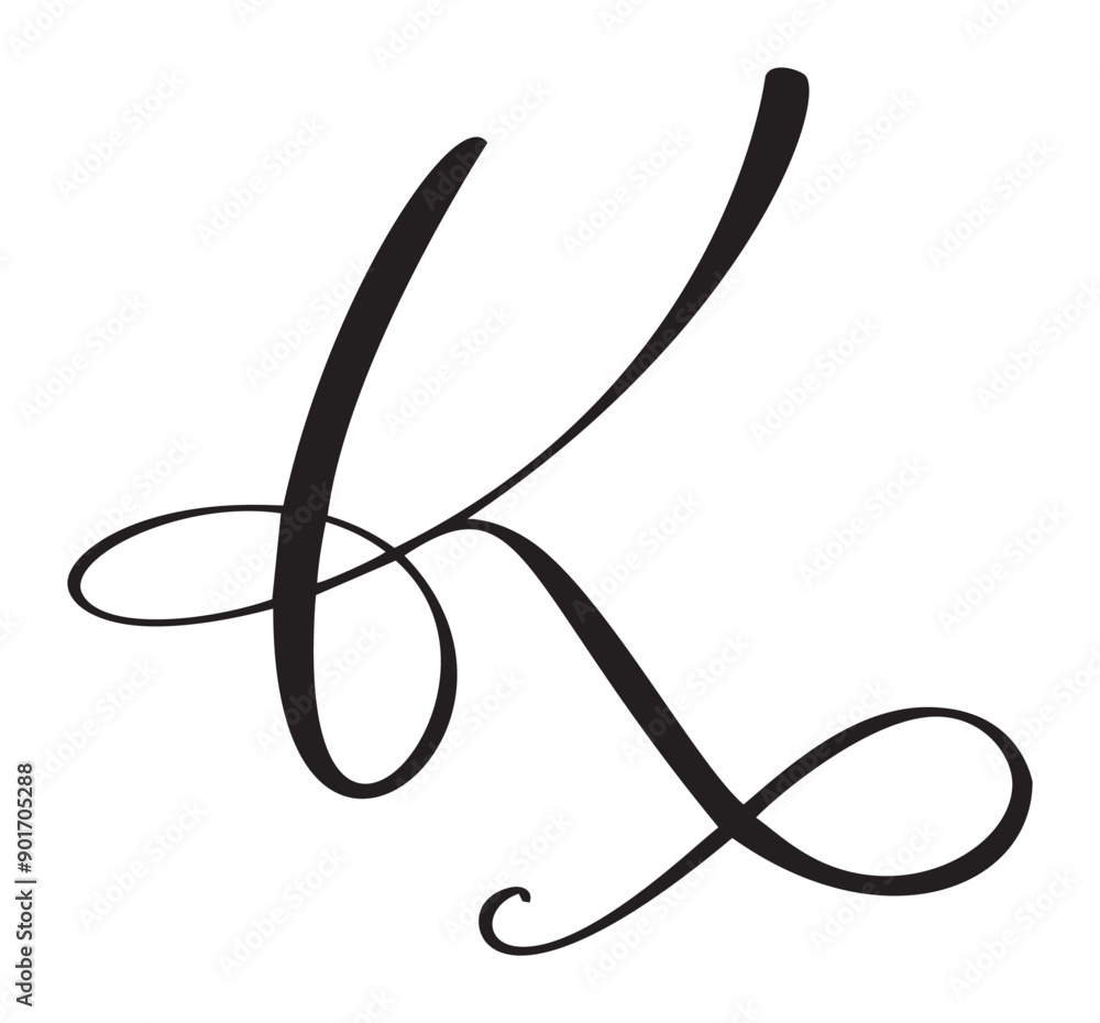 Hand drawn vector calligraphy letter K. Script capital font logo ...