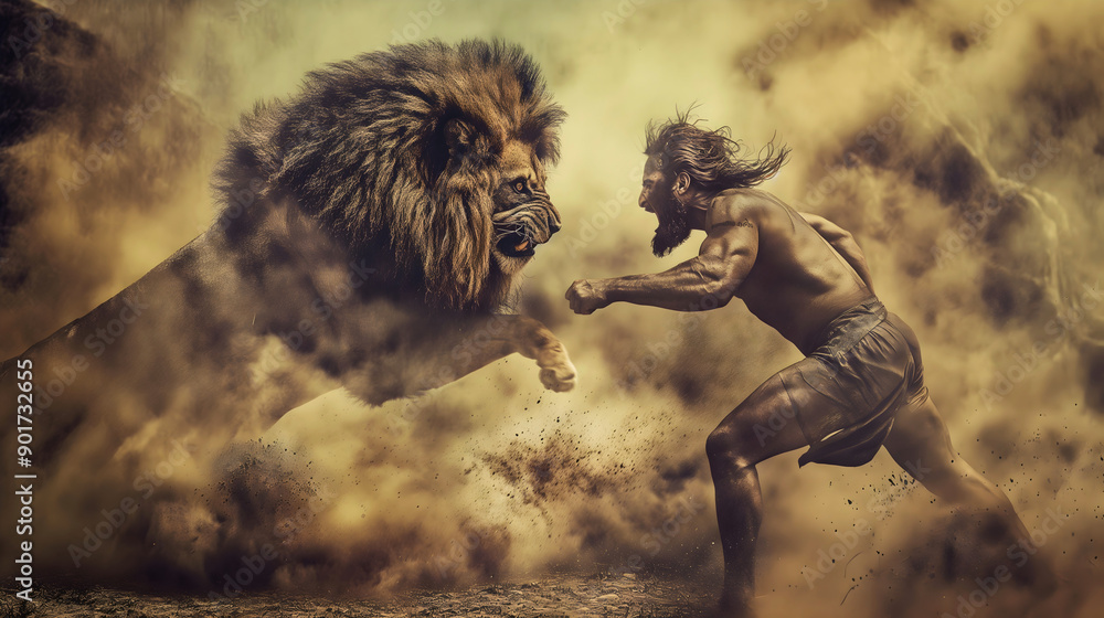 Samson, the strongest man from the Bible, who fought a great lion with ...