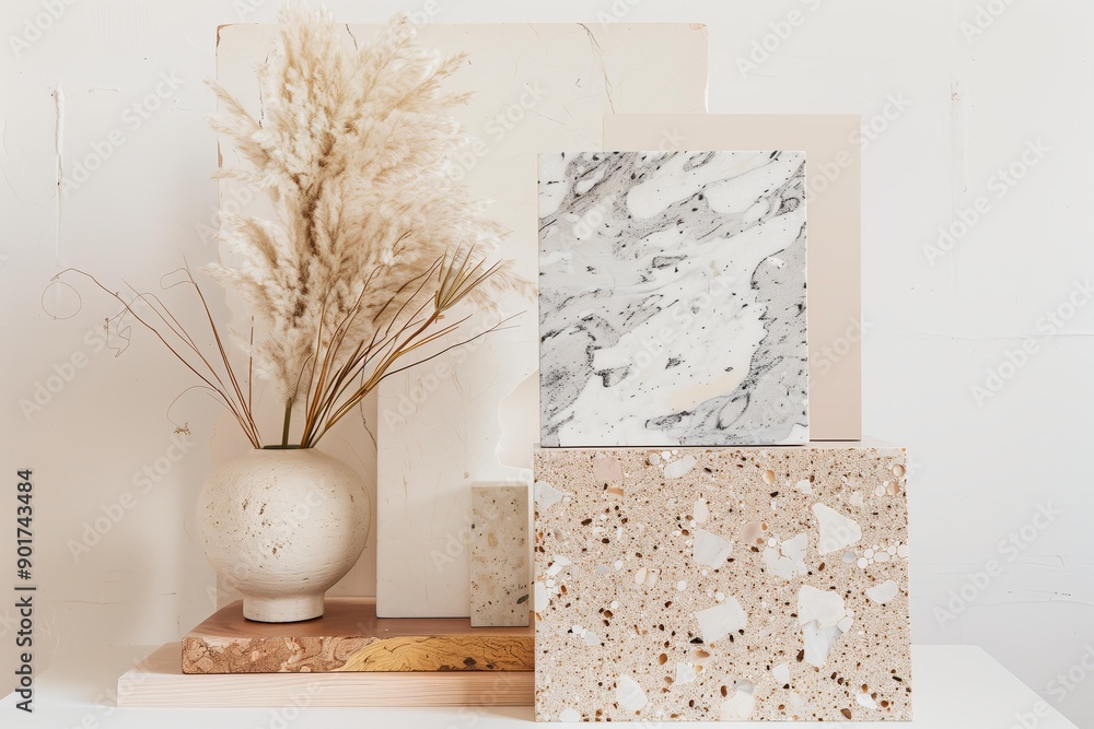 interior design moodboard, stylish luxury materials, marble, timber ...