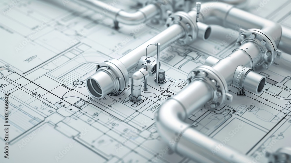 plumbing architect drawing design blueprint Stock Photo | Adobe Stock