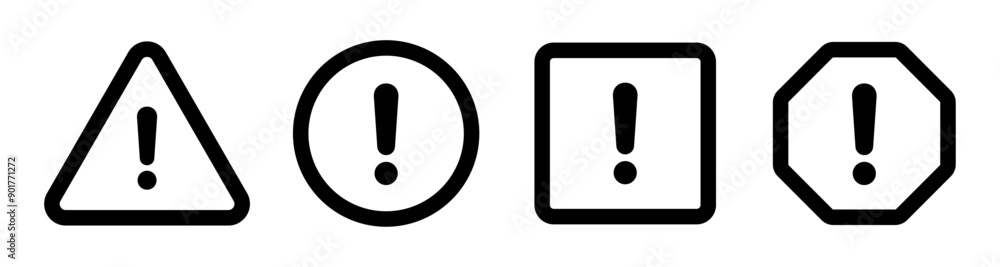 Hazard symbol in black and white color with exclamation symbol in ...