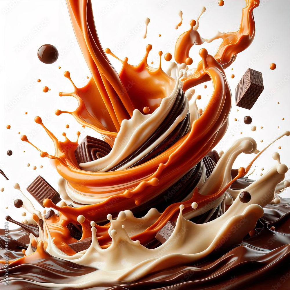Caramel splash milk sauce chocolate liquid background cream explosion ...