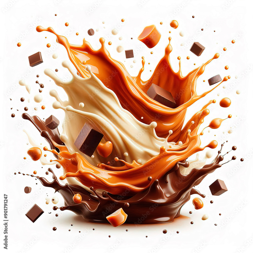 Caramel splash milk sauce chocolate liquid background cream explosion ...