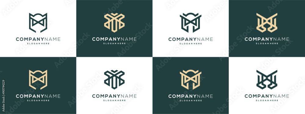 Luxurious letter M with unique outline shapes, signs, elements logo ...