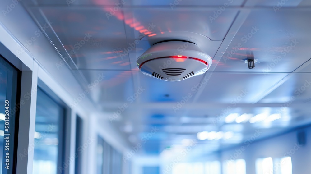 Fire and Smoke Detector Installed Above Suspended Ceiling in the ...