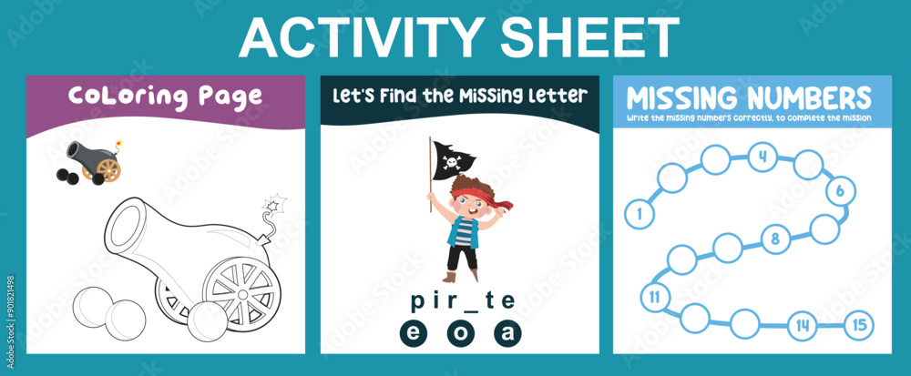 Activity sheet for children. 3 in 1 Educational printable worksheet ...