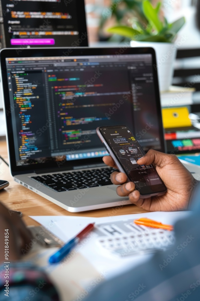 Software Developer Testing Mobile Application with Laptop, Smartphone ...