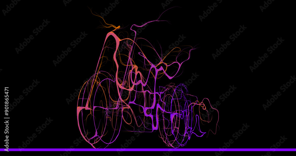 Composition of a motorcycle standing sideways from wavy lines along the ...