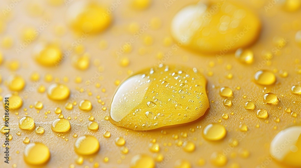 Water droplets on yellow surface with black border on left Stock ...