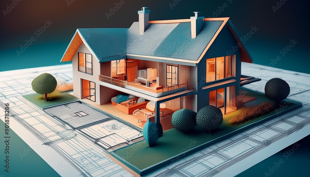 Foto de Stock Volumetric project of house Layout of a house with an ...