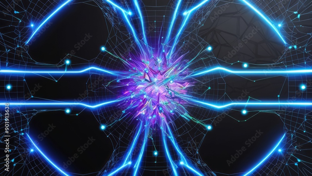 Ilustración de Stock Design a low-poly wireframe background with a vibrant plexus effect of ...