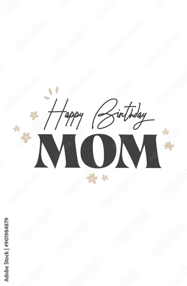 Happy birthday mom printable card design. Mother's birthday elegant ...