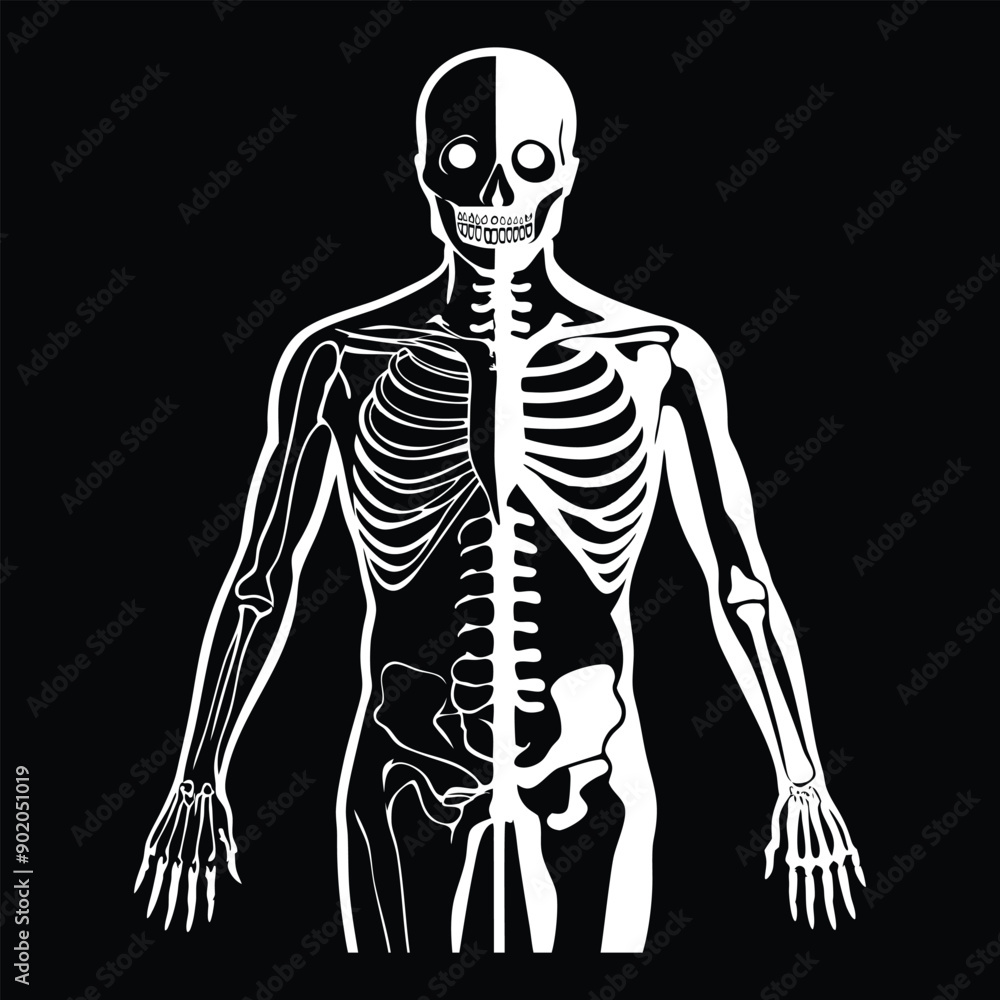 Hauntingly beautiful human skeleton illustration for digital art ...
