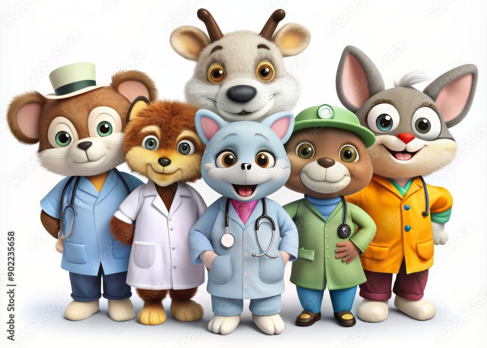 Adorable cartoon animals dressed as doctors and nurses wear ...
