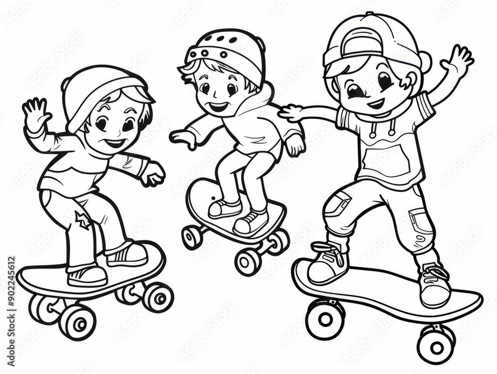 Children playing Skateboarding, Printable Coloring Pages for Kids ...