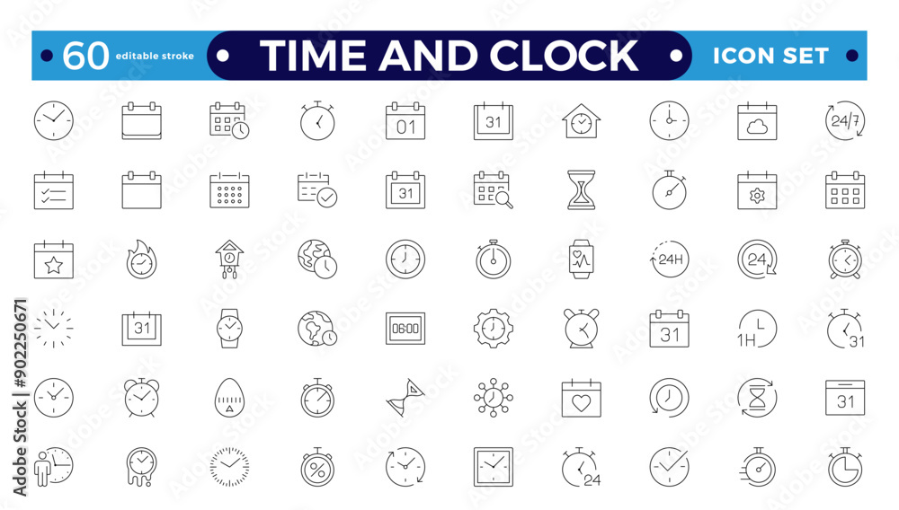 Time icon set. Timer, alarm, schedule, hourglass, clock icons. Outline ...