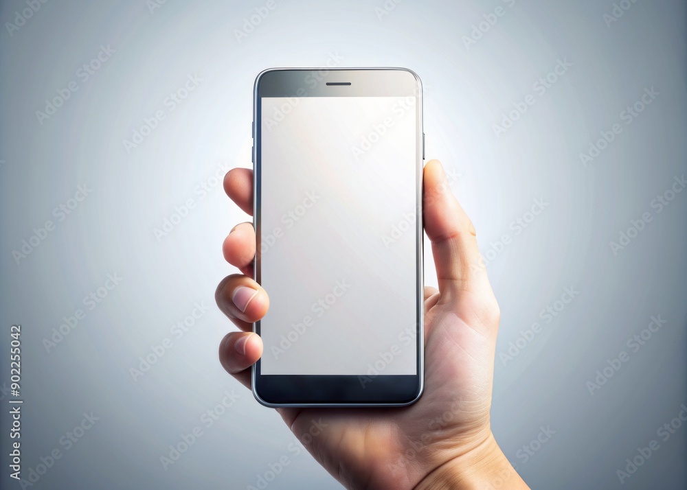 Isolated modern smartphone with a bright white screen on a clean ...