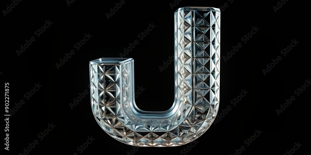 Sparkling crystal letter J from the alphabet, rendered in 3D, isolated ...