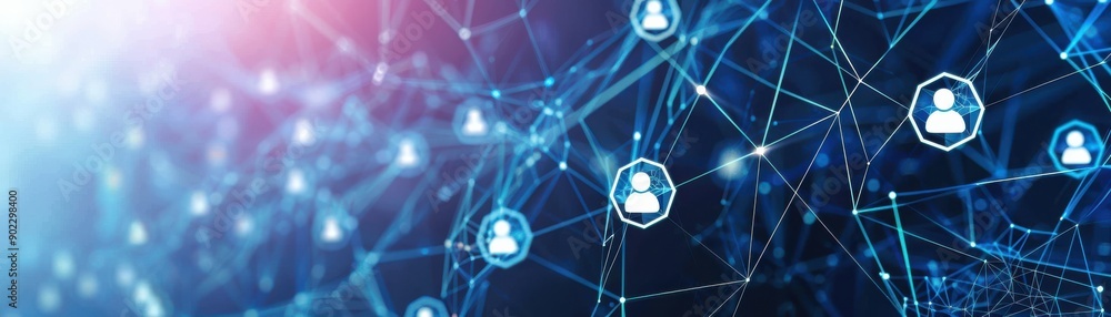 Abstract network connection with interconnected nodes and user icons ...