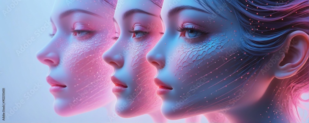 Two human faces side by side facing each GAN-powered avatars, ho Stock ...