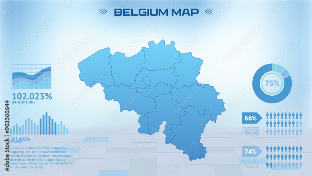 Blue Belgium Map with States, Political Belgium infographic map vector ...
