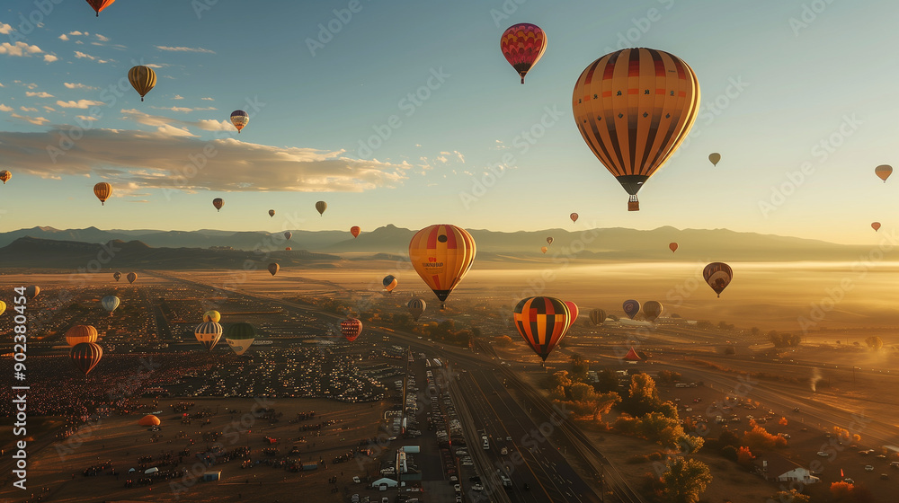 Albuquerque International Balloon Fiesta, view from above with hundreds ...