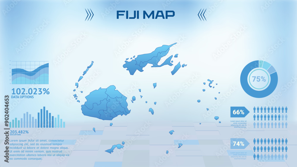 Blue Fiji Map with States, Political Fiji infographic map vector ...