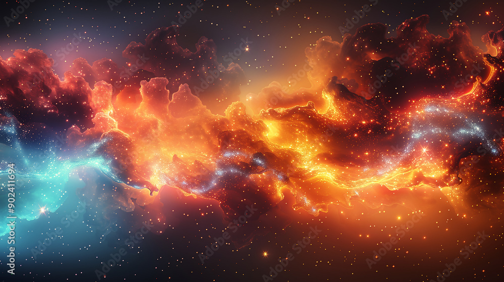 Nebula & Galaxy Space Background; a rainbow colored, dynamic, and fiery ...