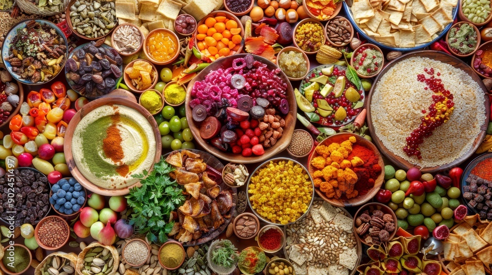 Arabic traditional food. Middle Eastern foods such as nuts, dried ...