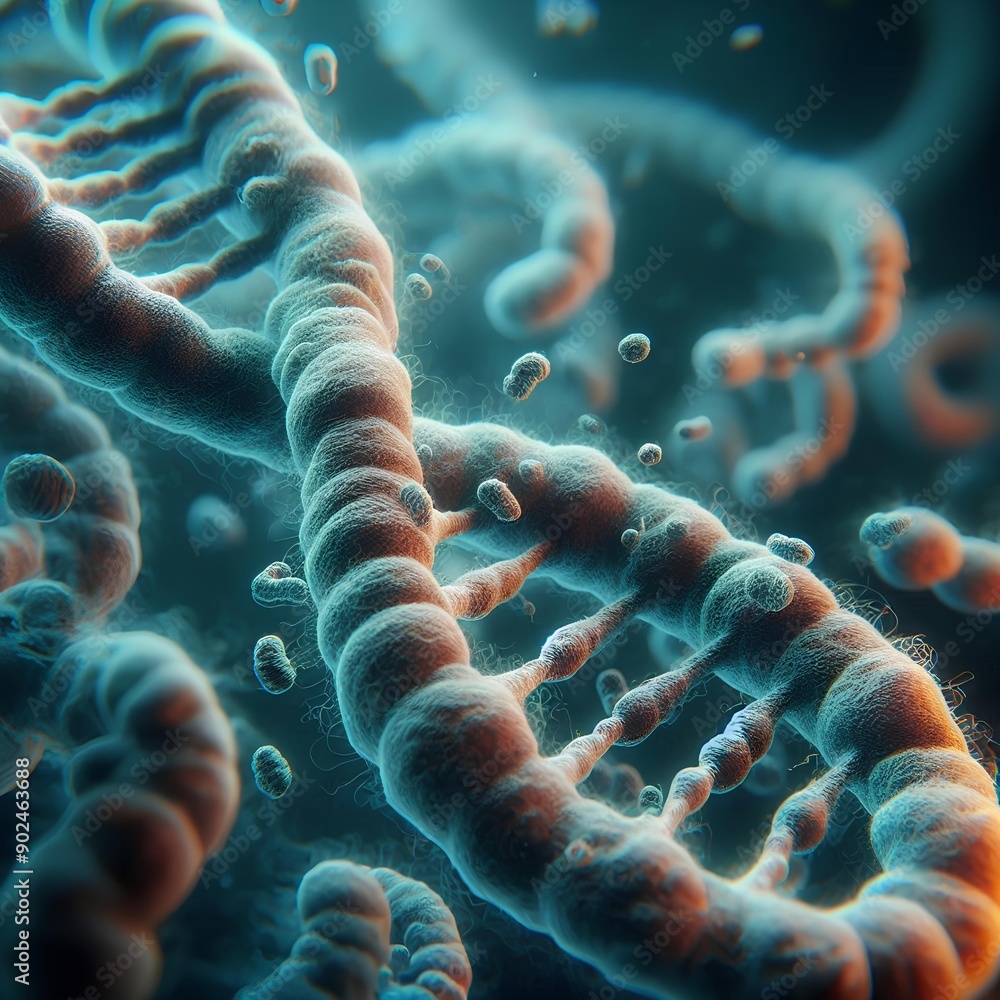 Abstract double helix formed structure of a DNA molecule, human genome ...