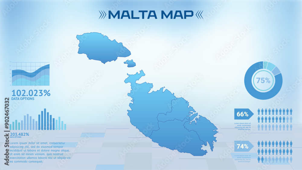 Blue Malta Map with States, Political Malta infographic map vector ...