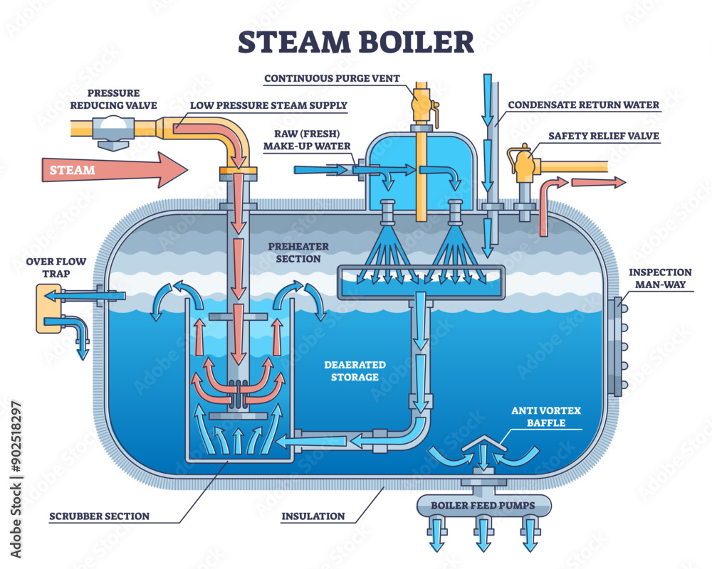 Steam boiler structure and physical principle explanation outline ...