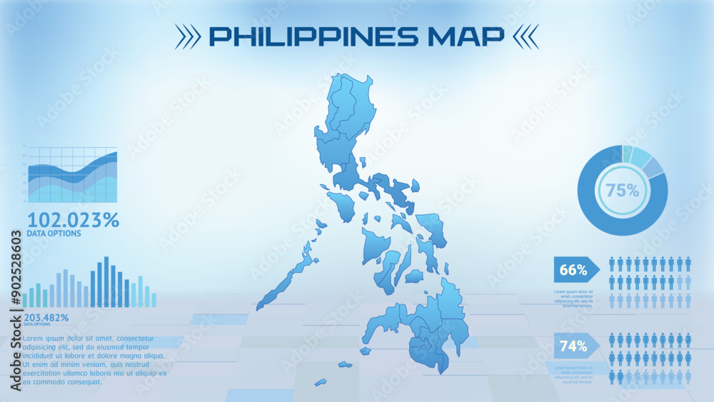 Blue Philippines Map with States, Political Philippines infographic map ...