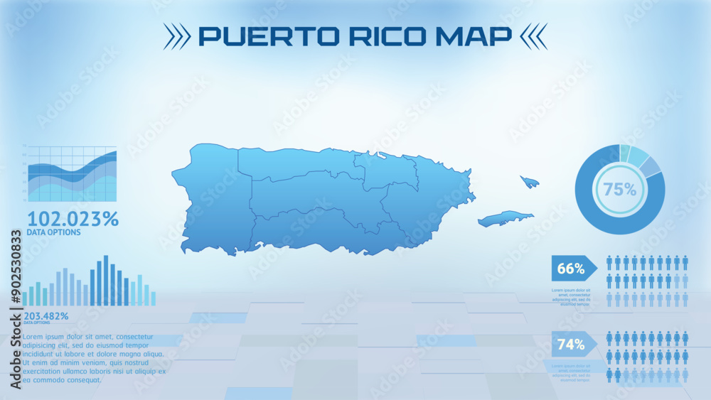 Blue Puerto Rico Map with States, Political Puerto Rico infographic map ...