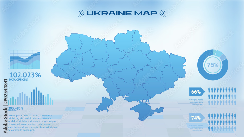 Blue Ukraine Map with States, Political Ukraine infographic map vector ...