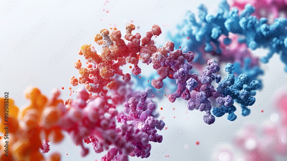 Vibrant Visualization Of Molecular Structures Representing Genetic Material In A Laboratory
