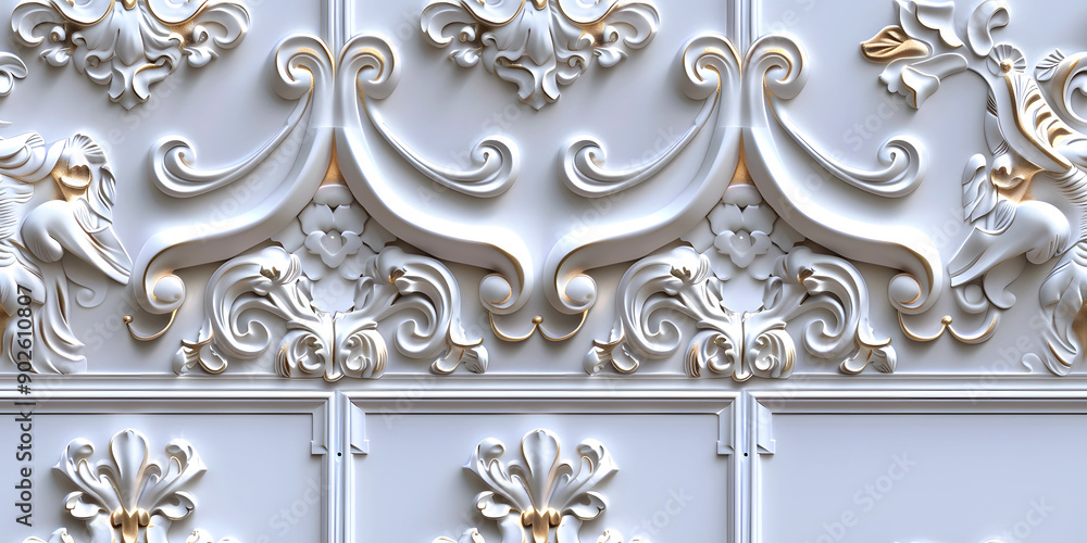 Seamless 3D elements of White and Golden luxury design Baroque ...