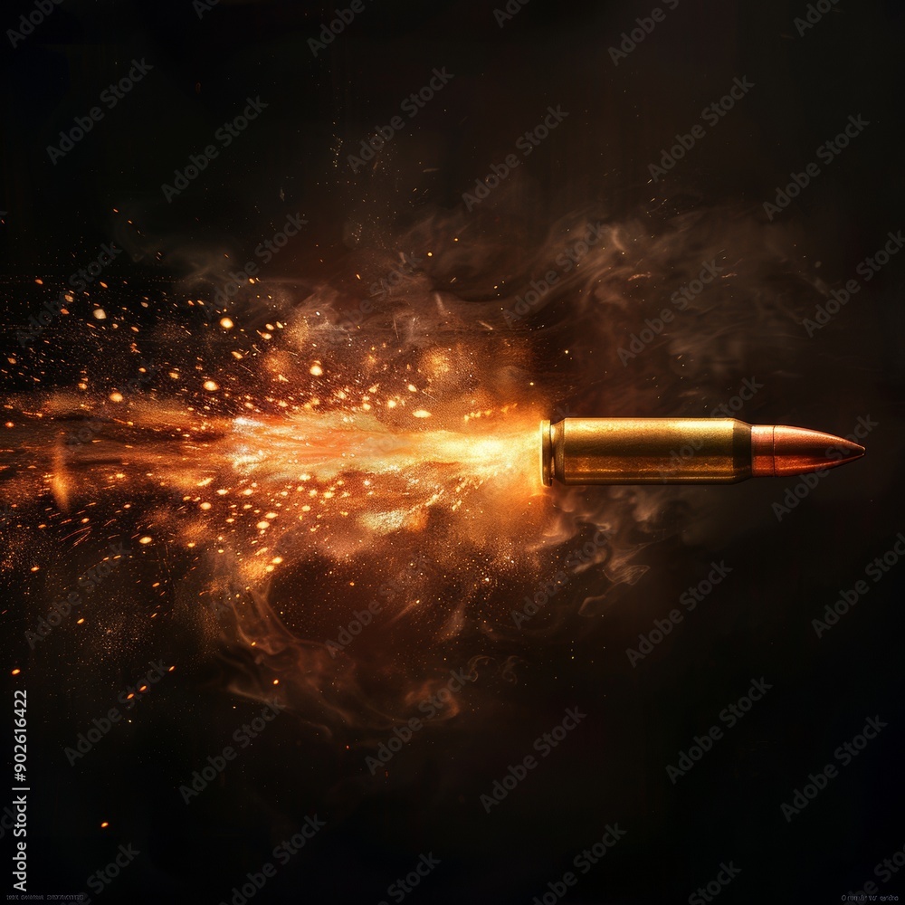 Illuminated Bullet: Dynamic Muzzle Flash in Oil Painting Style Stock ...