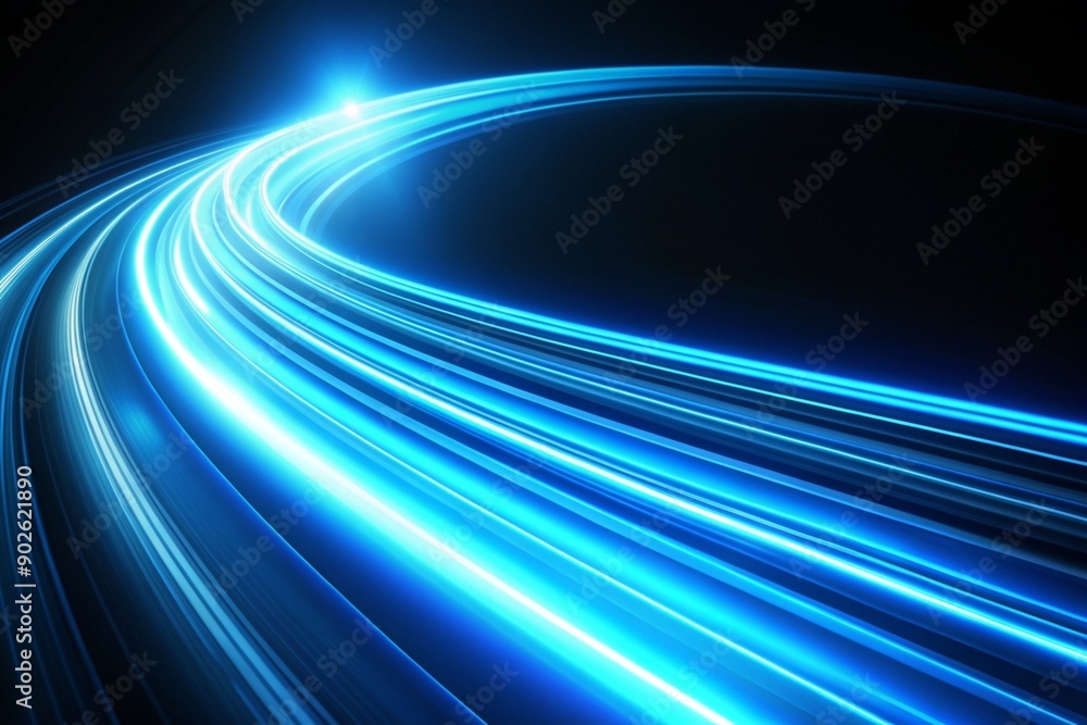 Abstract blue neon speed light effect with a tilted angle on black ...