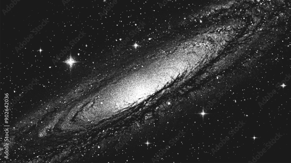 Deep space scene background in stippling style with amazing huge ...