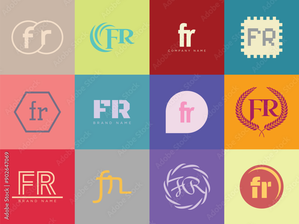 FR logo company template. Letter f and r logotype. Set different ...