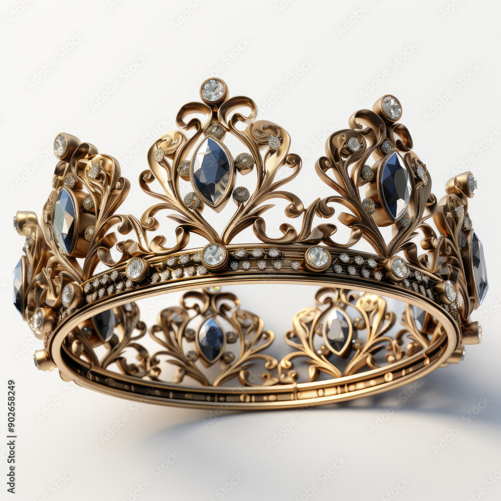Watercolor golden tiara isolated on a transparent, clipart Illustration, Generative Ai Stock ...