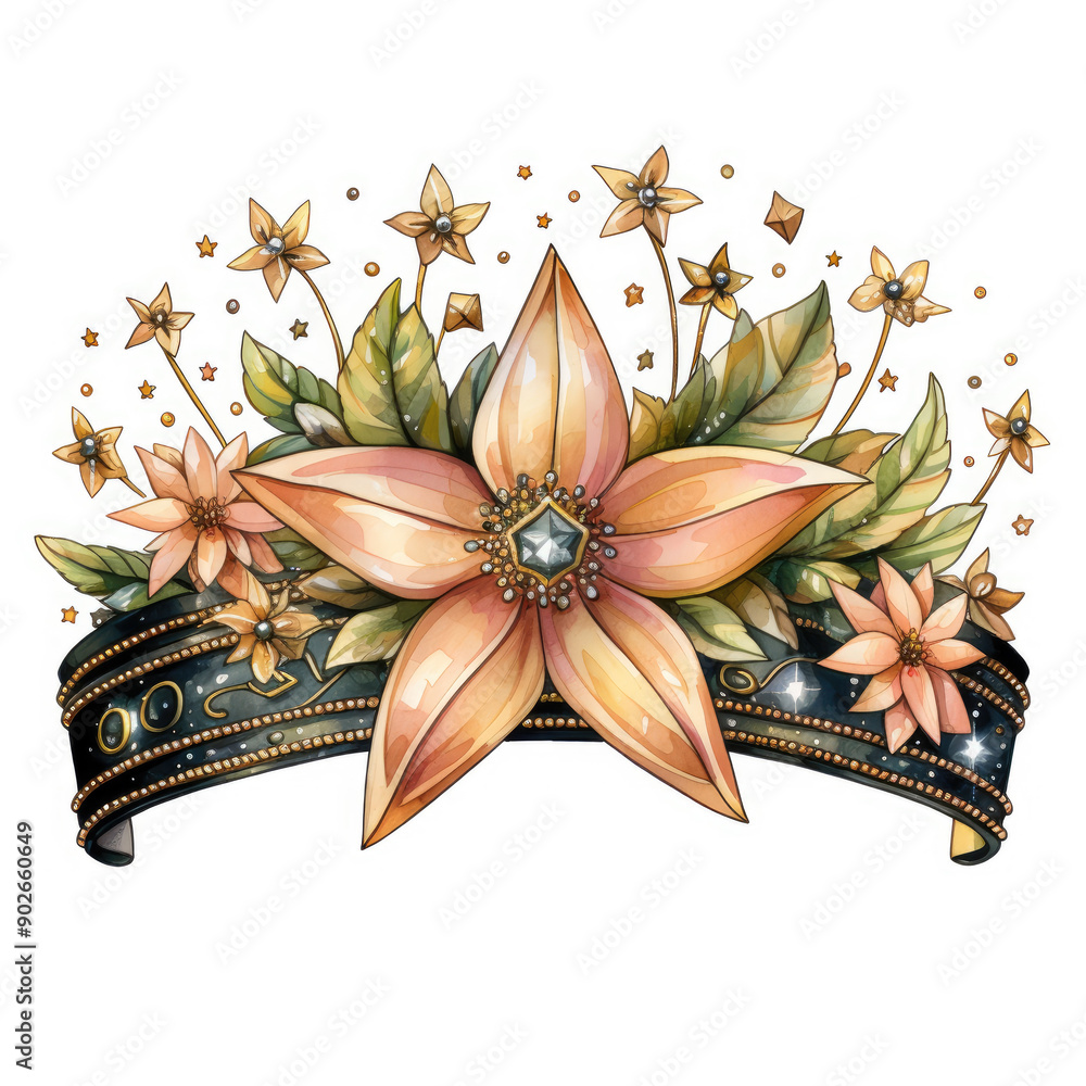 Watercolor golden tiara isolated on a transparent, clipart Illustration, Generative Ai Stock ...