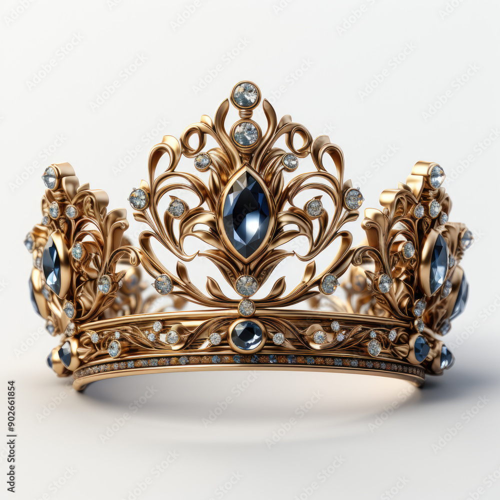 Watercolor golden tiara isolated on a transparent, clipart Illustration, Generative Ai Stock ...