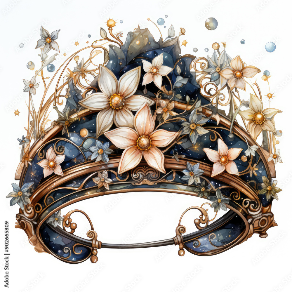 Watercolor golden tiara isolated on a transparent, clipart Illustration, Generative Ai Stock ...